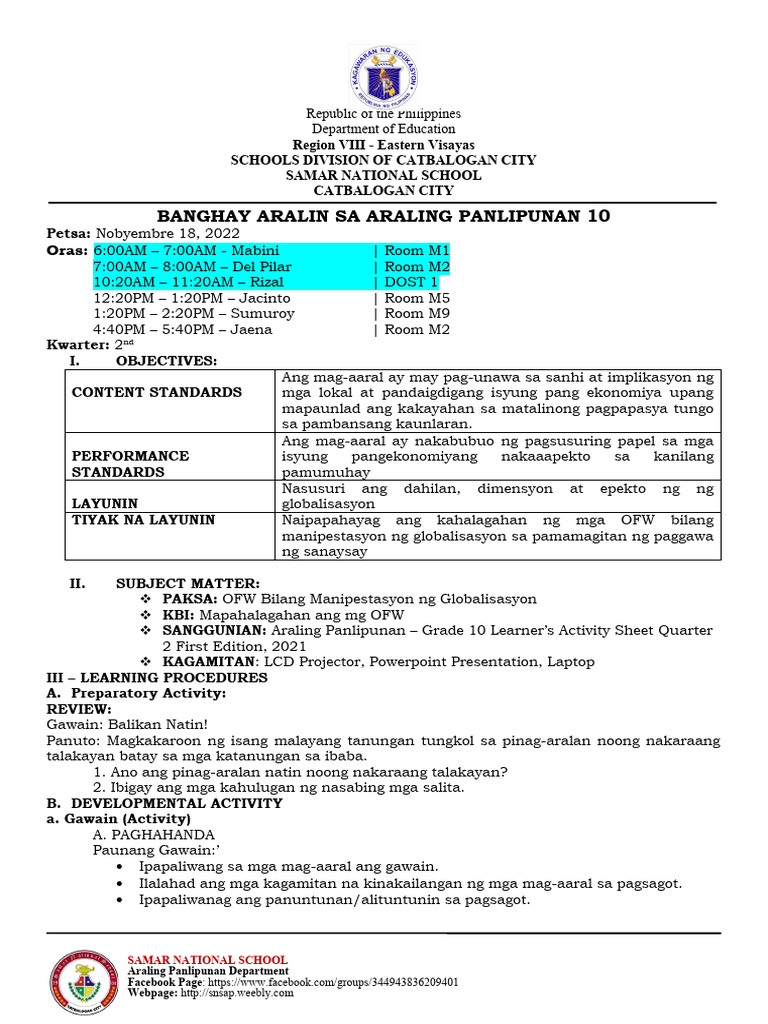 LESSON PLAN - WEEK 1 - OFW | PDF