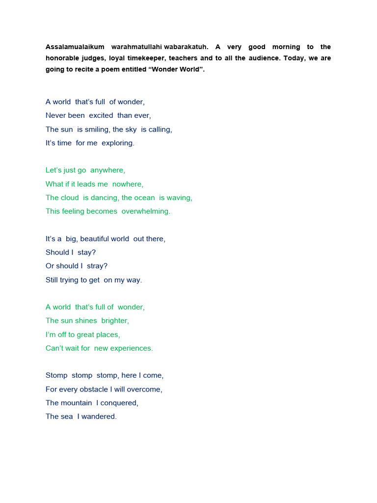 Journey Through a Wonder World | PDF | Poetry