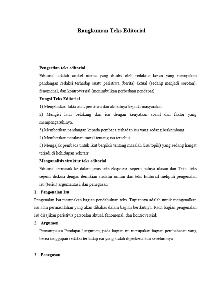 Rangkuman Teks Editorials | PDF