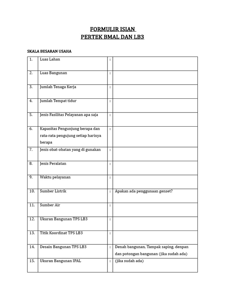 Formulir Pengelolaan Limbah Klinik | PDF