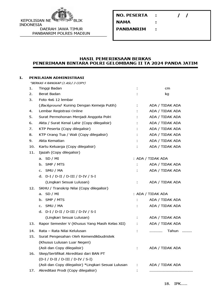 Hasil Pemeriksaan Berkas Bintara Polri 2024 | PDF