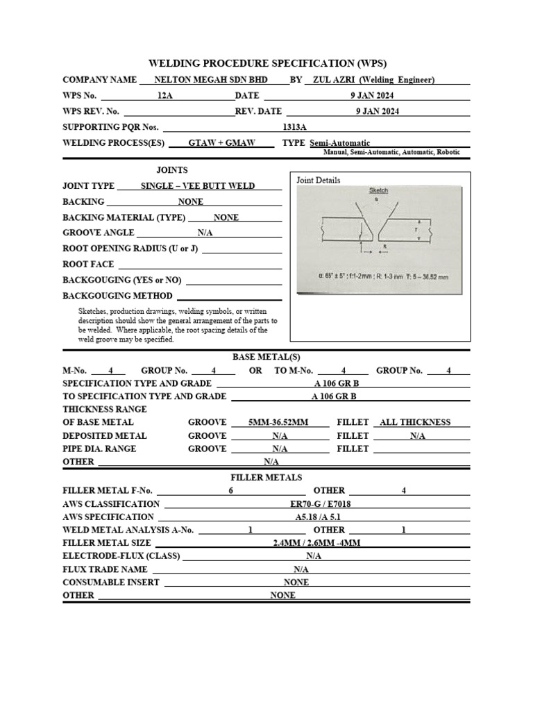 Template Welding Procedure 2024 | PDF | Electricity | Mechanical Engineering