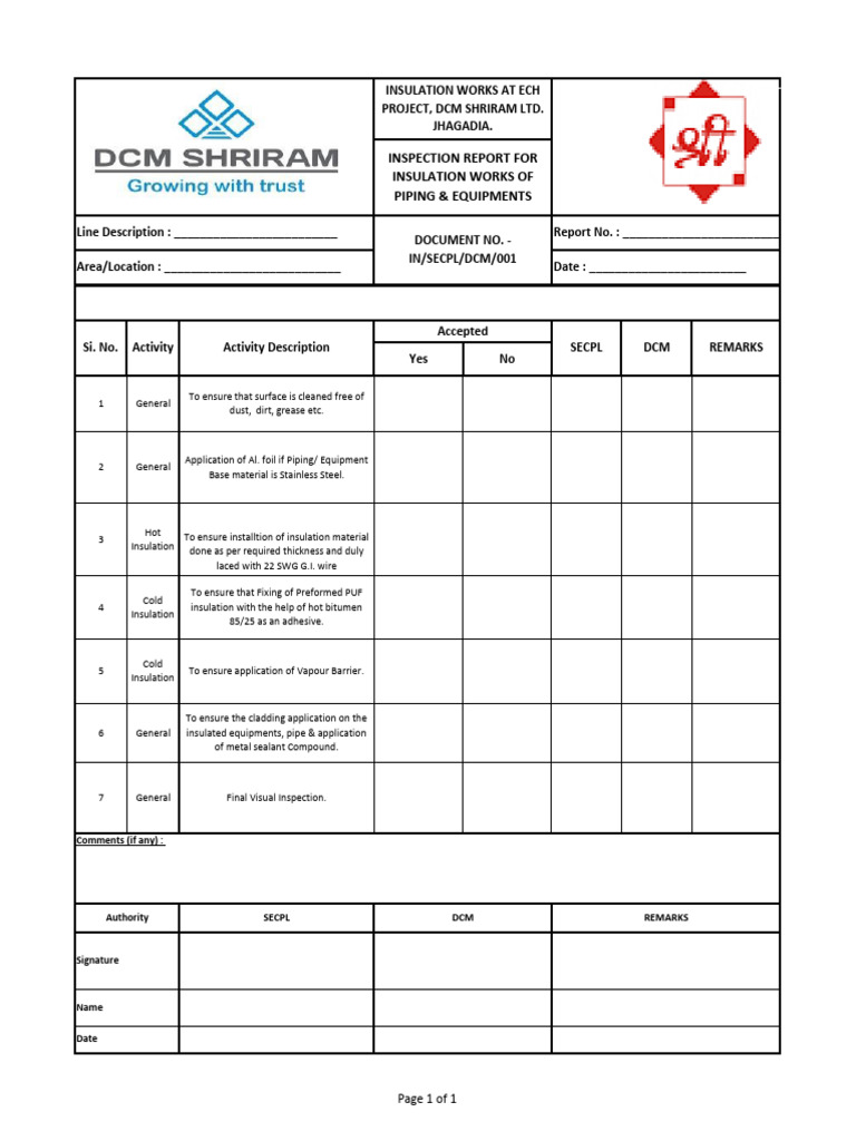 Inspection Report IN SECPL DCM 001 | PDF | Building Technology | Materials