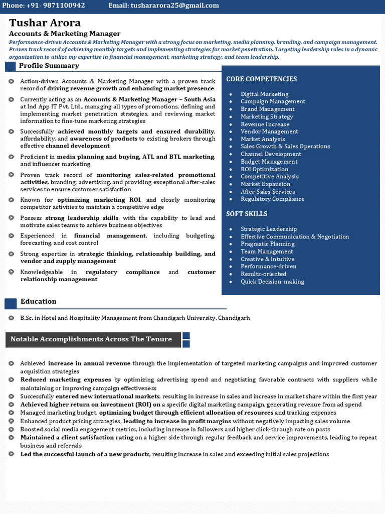 Tushar Resume | PDF | Marketing | Marketing Strategy