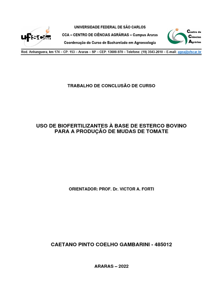 TCC Caetano Pós Defesa | PDF | Agricultura | Microrganismo