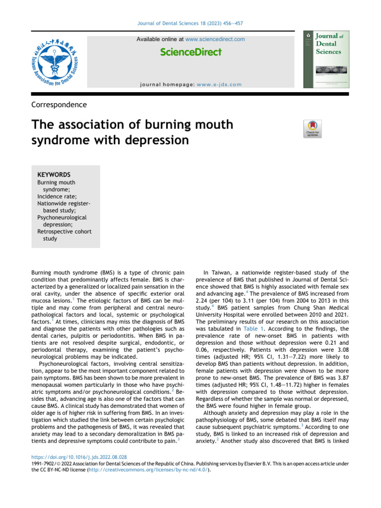 Burning Mouth Syndrome and Depression Link | PDF | Major Depressive ...