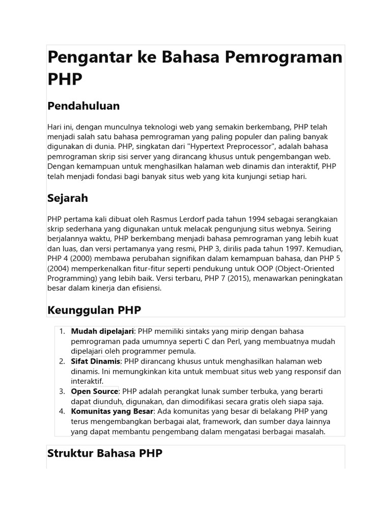 Pengantar Ke Bahasa Pemrograman PHP | PDF