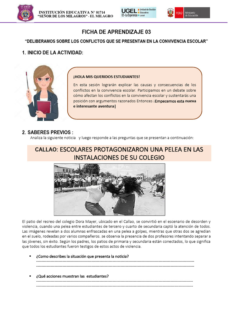 4° Grado Ficha de Aprendizaje #03 DPCC SM | PDF | Conflicto (proceso) | Conceptos psicologicos
