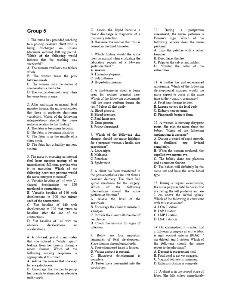 Questions MCN | PDF | Pregnancy | Childbirth