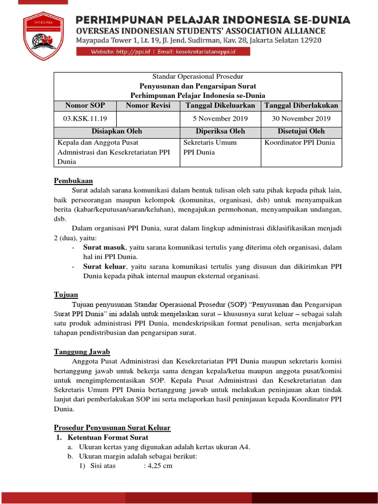 03.KSK .11.19 SOP Penyusunan Dan Pengarsipan Surat | PDF | Politik | Ilmu Sosial