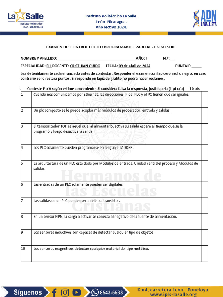 Examen Control Lógico Programable | PDF | Electrónica | Ciencias de la Computación