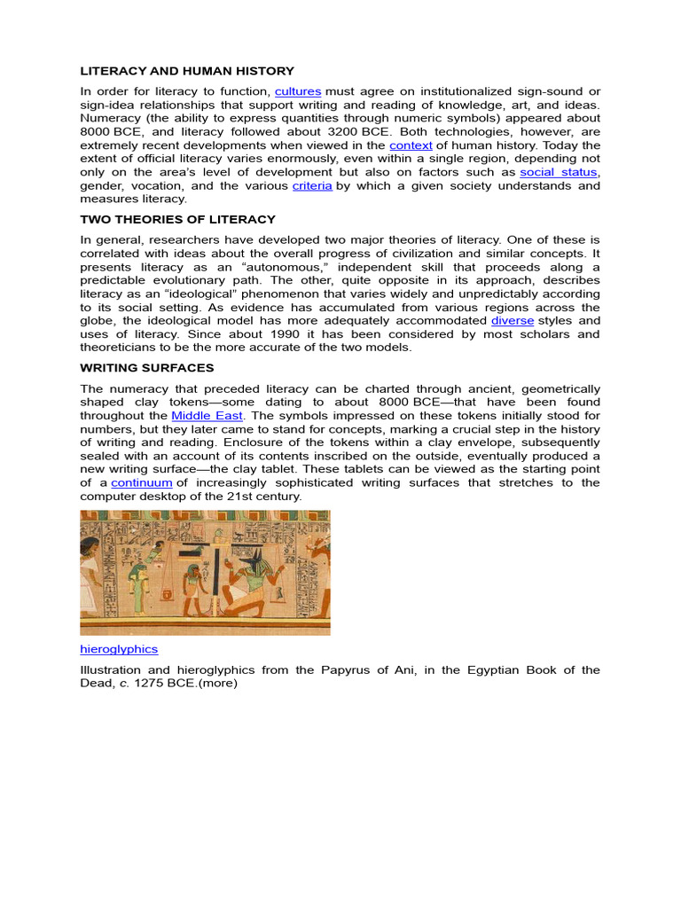 Literacy and Human History | PDF | Literacy | Theory