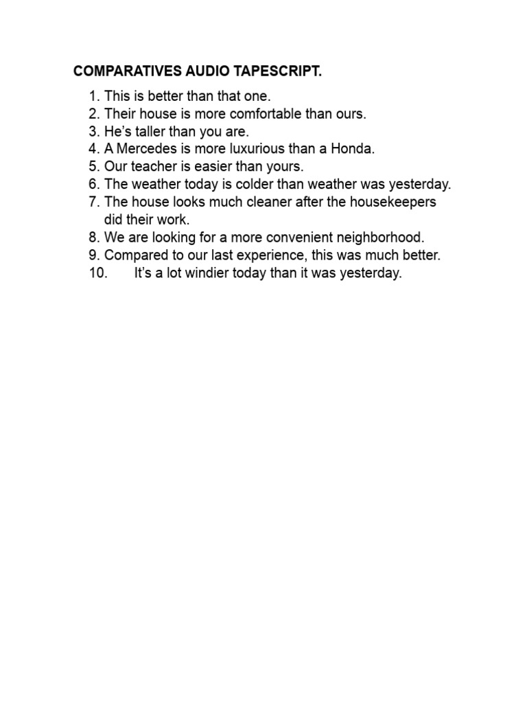 Comparatives Audio Tapescript | PDF