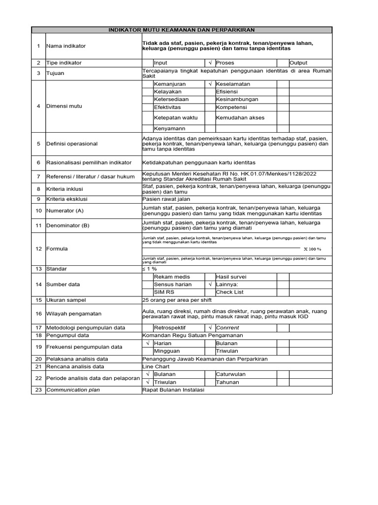 2024 Form Indikator Keamanan RSMH | PDF