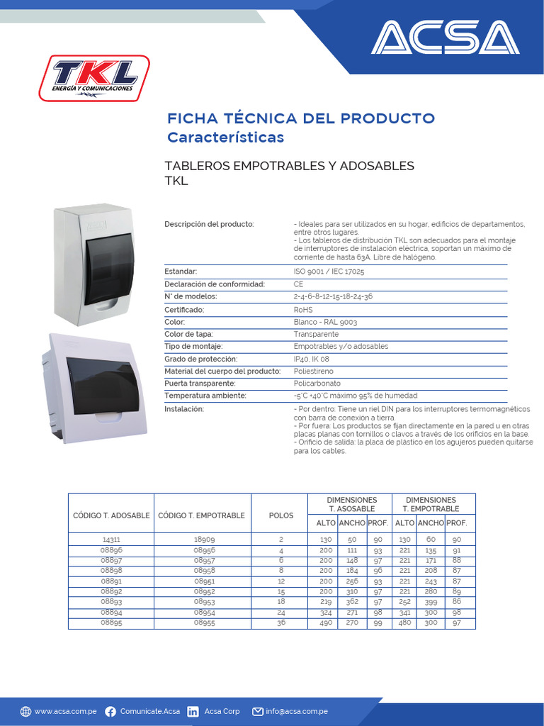 Tableros TKL: Empotrables y Adosables | PDF | Materiales | Materiales ...