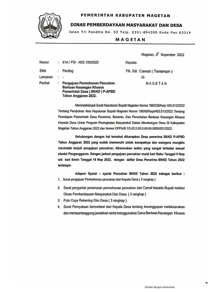 Surat Pencairan BKKD | PDF