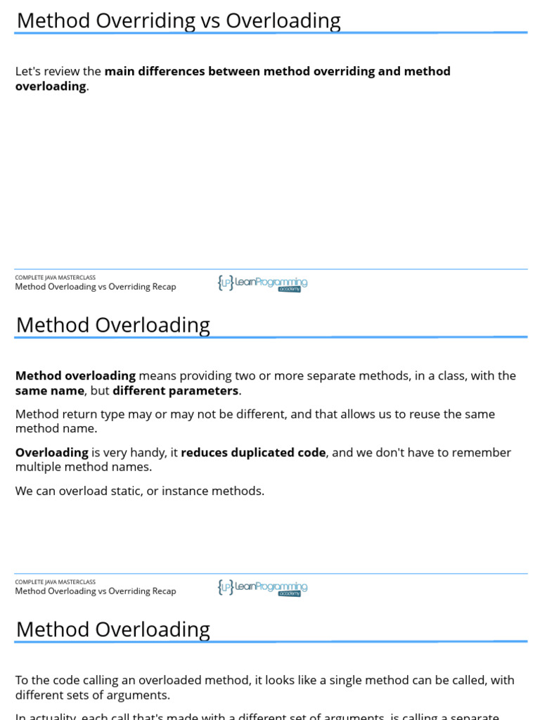 130 Slides Oop Part 1 Inheritance Method Overloading Vs Overriding Recap Pdf Method