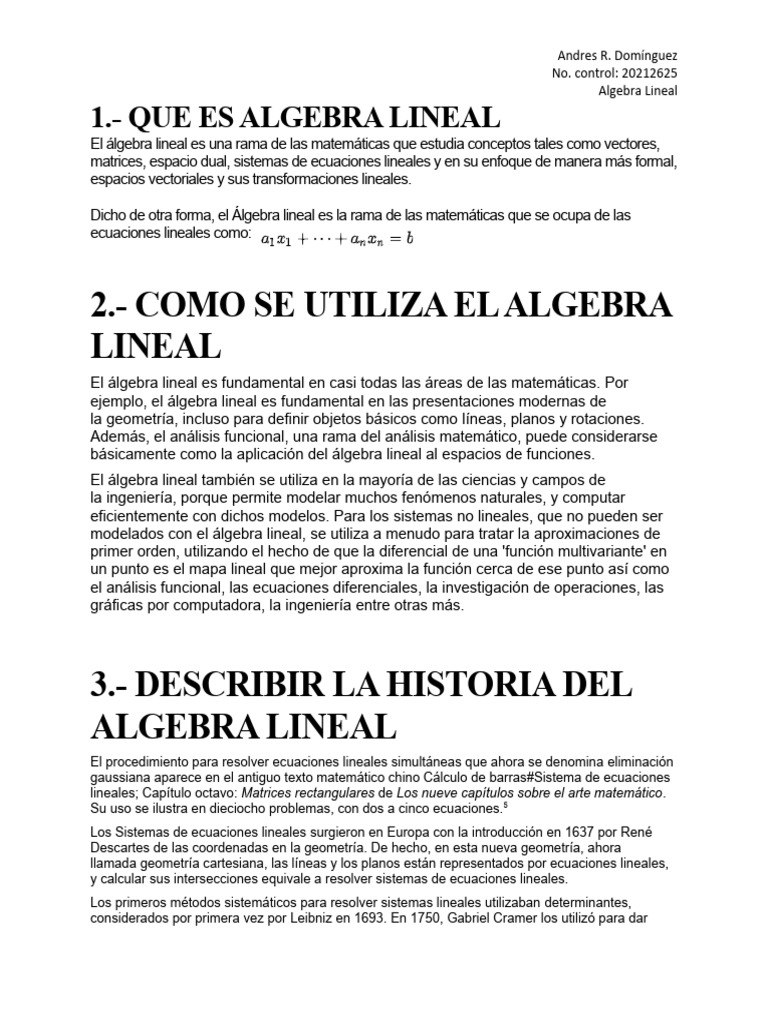 Historia y Uso del Álgebra Lineal | PDF | Álgebra lineal | Linealidad