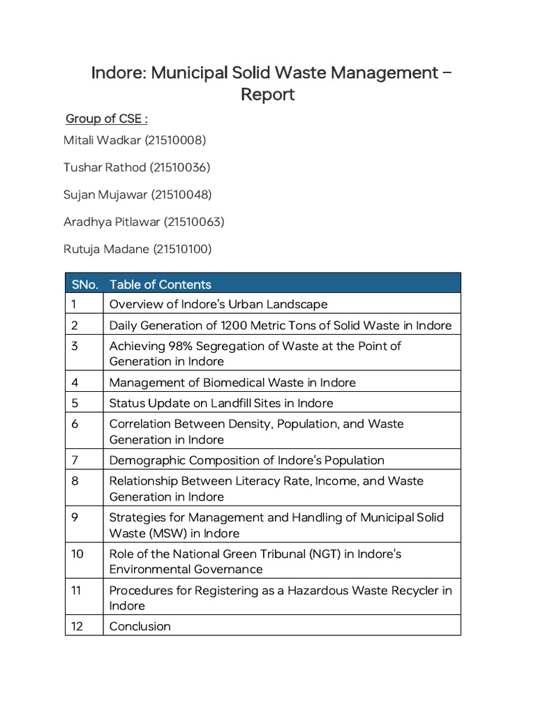 Indore: Municipal Solid Waste Management | PDF | Waste Management | Waste