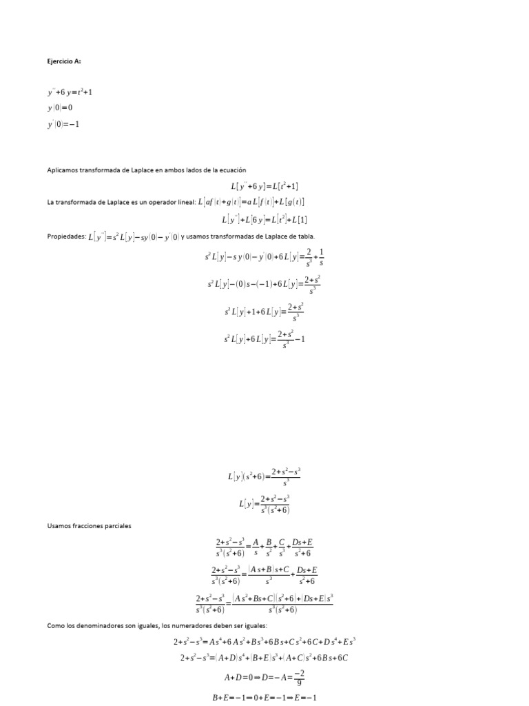 Solucion - Ejercicios A, B, C Laplace | PDF | Transformada de Laplace | Ecuaciones