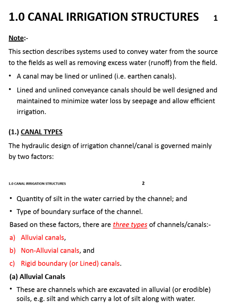 1.0 Canal Irrigation Structures | PDF | Irrigation | Sediment