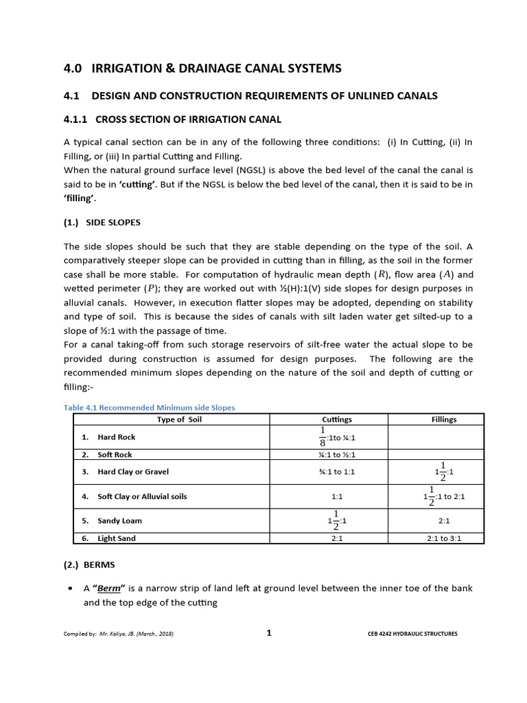 Irrigation and Drainage Canal Design | PDF | Irrigation | Road