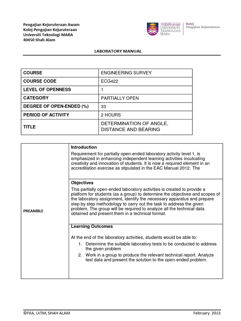 Engineering Survey Lab Manual | PDF