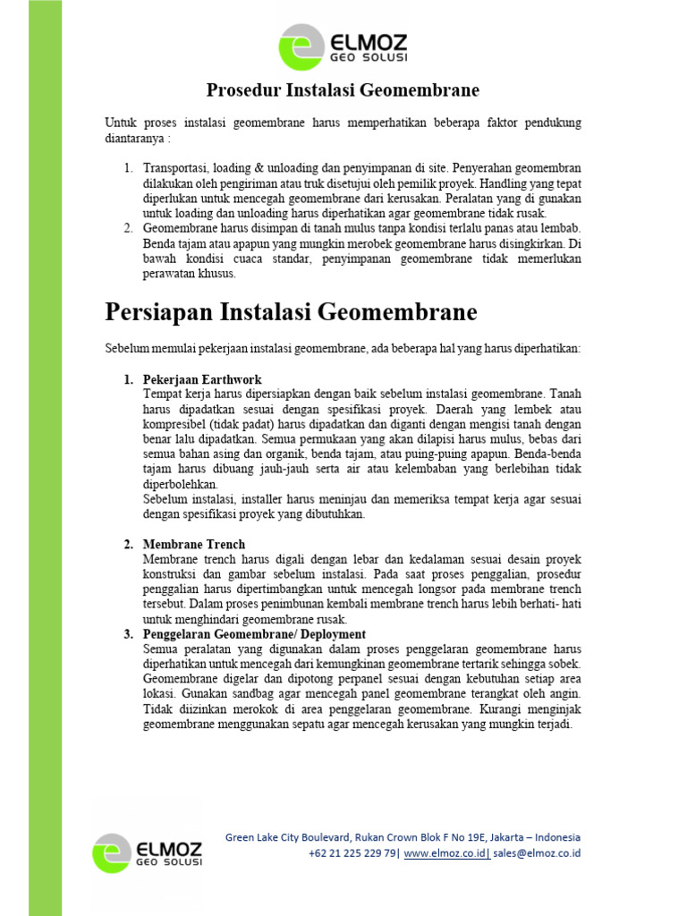 Prosedure Instalasi Geomembrane | PDF