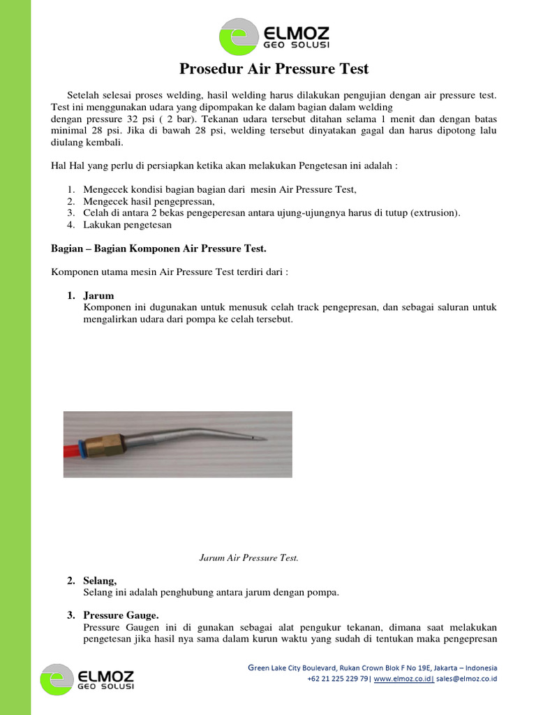 Prosedur Air Pressure Test | PDF