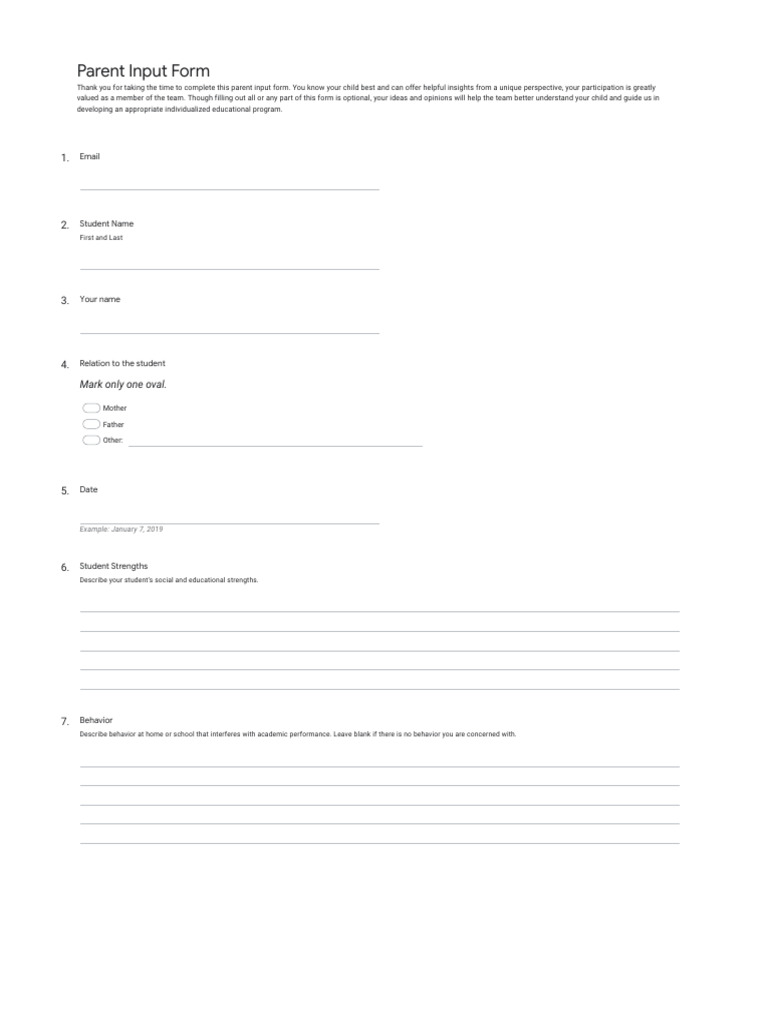 Parent Input for IEP Planning | PDF