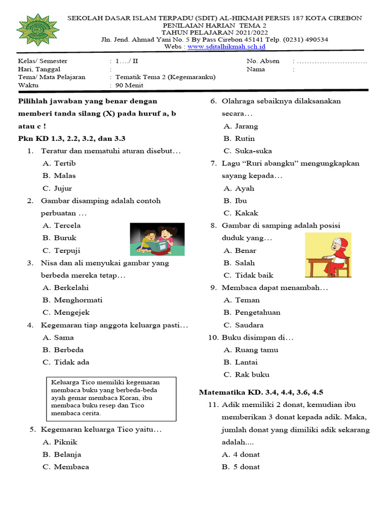 PH Kelas 1 Tema 2 | PDF