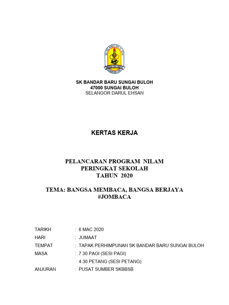 Kertas Kerja Pelancaran Nilam 2020 | PDF