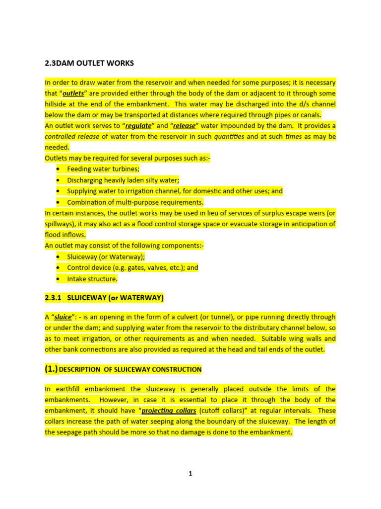 DAM OUTLET WORKS | PDF | Dam | Reservoir