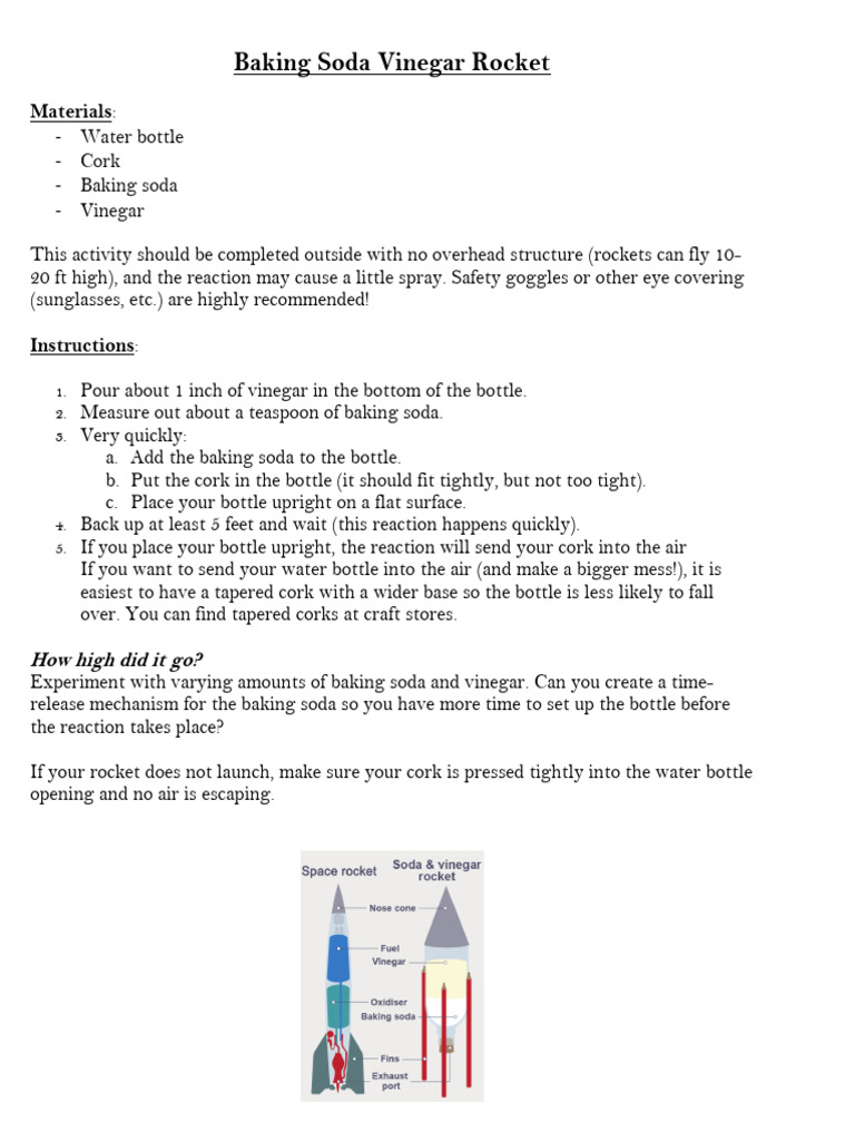 Baking Soda Vinegar Rocket | PDF | Cooking, Food & Wine