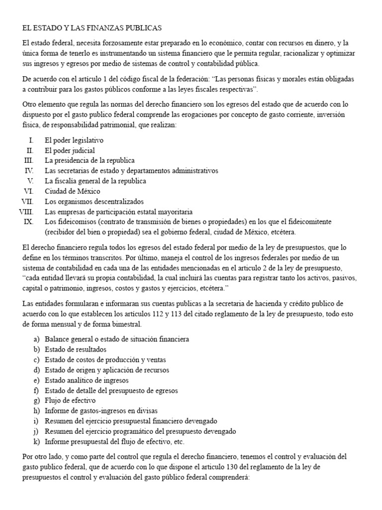 El Estado y Las Finanzas Publicas | PDF | Presupuesto | Contabilidad