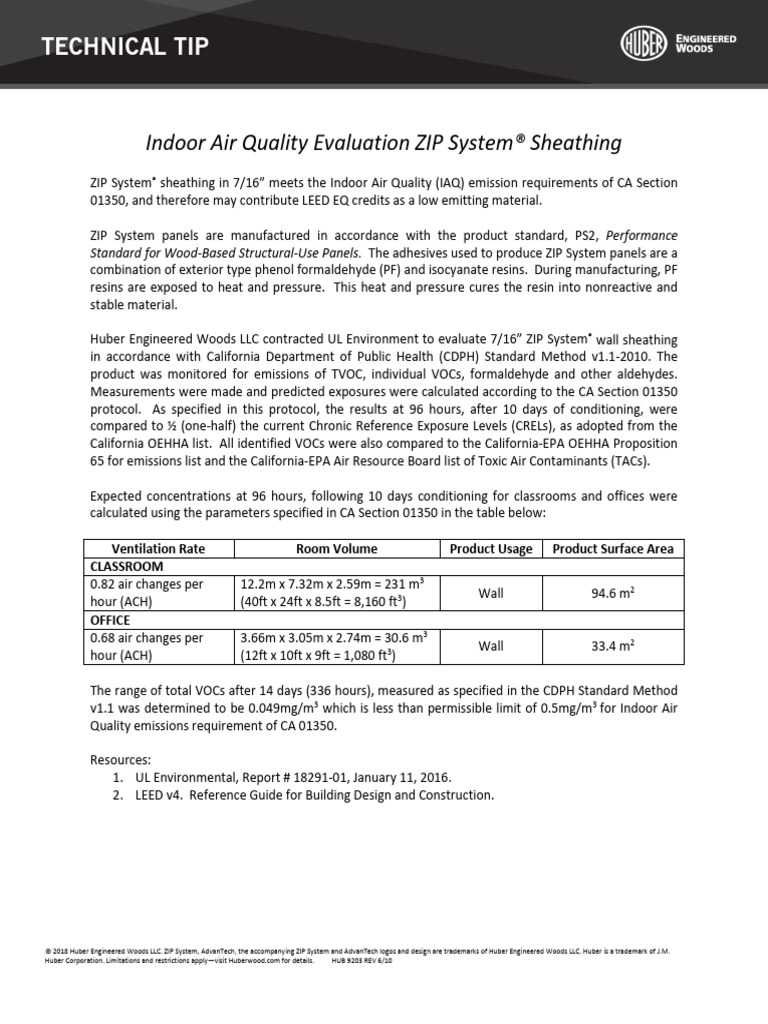 Indoor Air Quality Evaluation of ZIP System Sheathing Tech Tip Wall ZIP System | PDF | Volatile ...