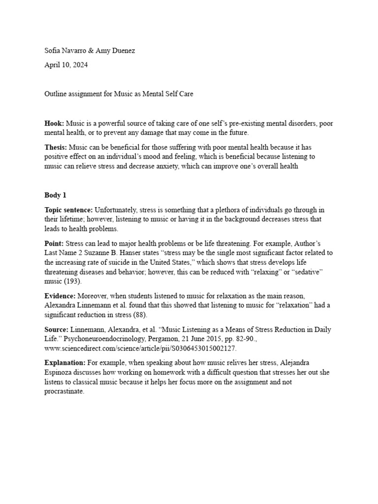 Outline Assignment e | PDF | Psychotherapy | Mental Disorder