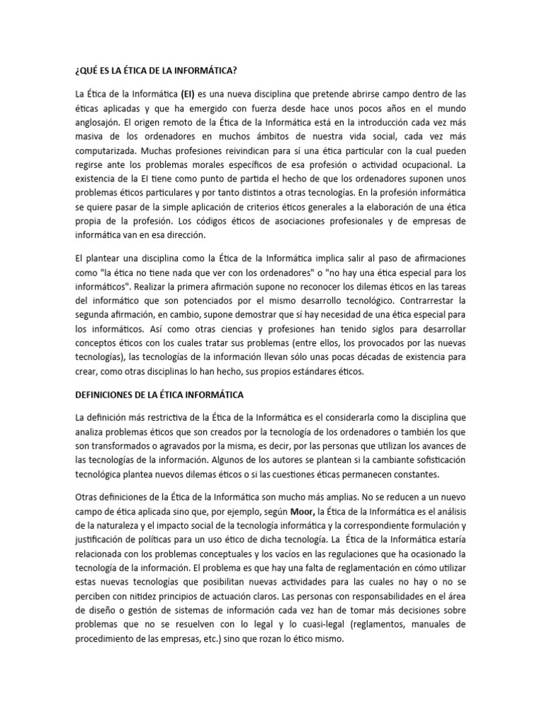 Qué Es La Ética de La Informática | PDF | Informática | Inteligencia ...