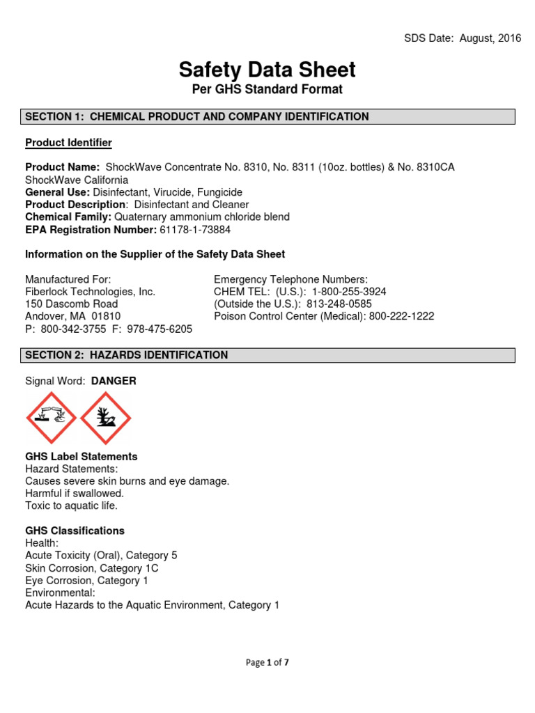 ShockWave Concentrate SDS Overview | PDF | Waste | Toxicity