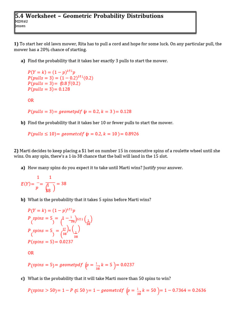 Geometric Probability Worksheet 5.4 | PDF | Gaming | Gambling
