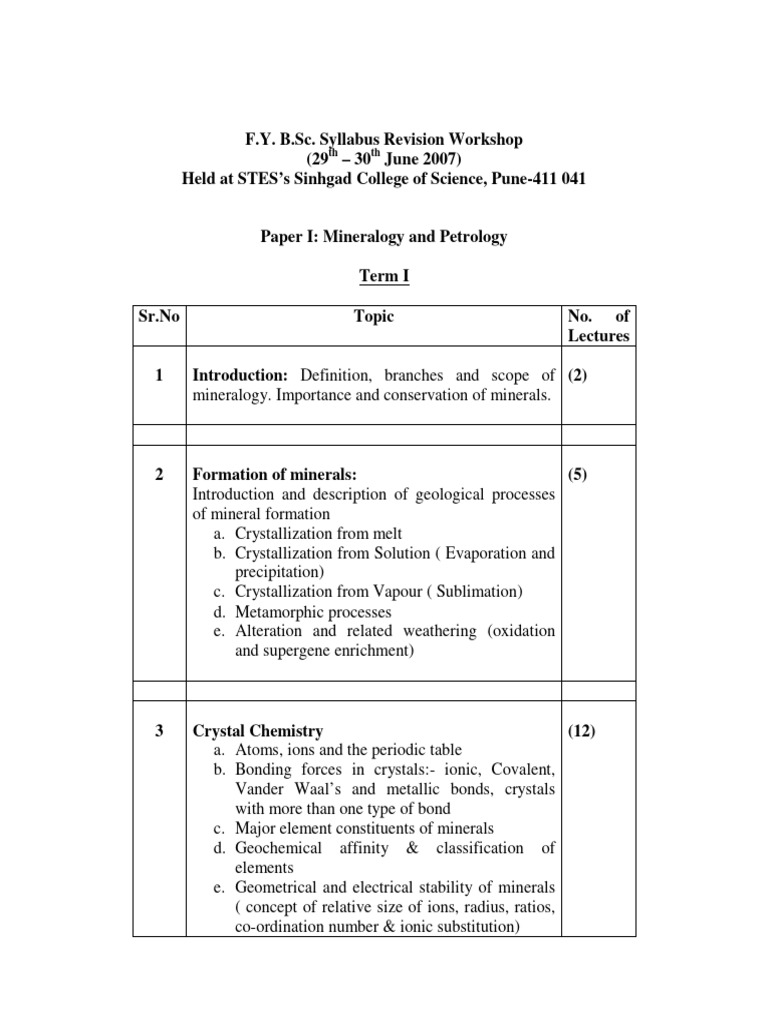 B.Sc. Mineralogy and Petrology Syllabus | PDF | Igneous Rock | Rock ...