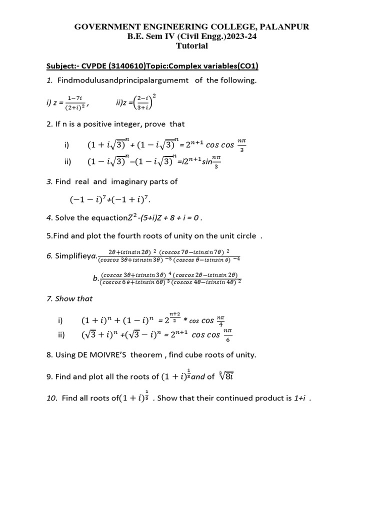 CVPDE Tutorials | PDF | Complex Analysis | Complex Number