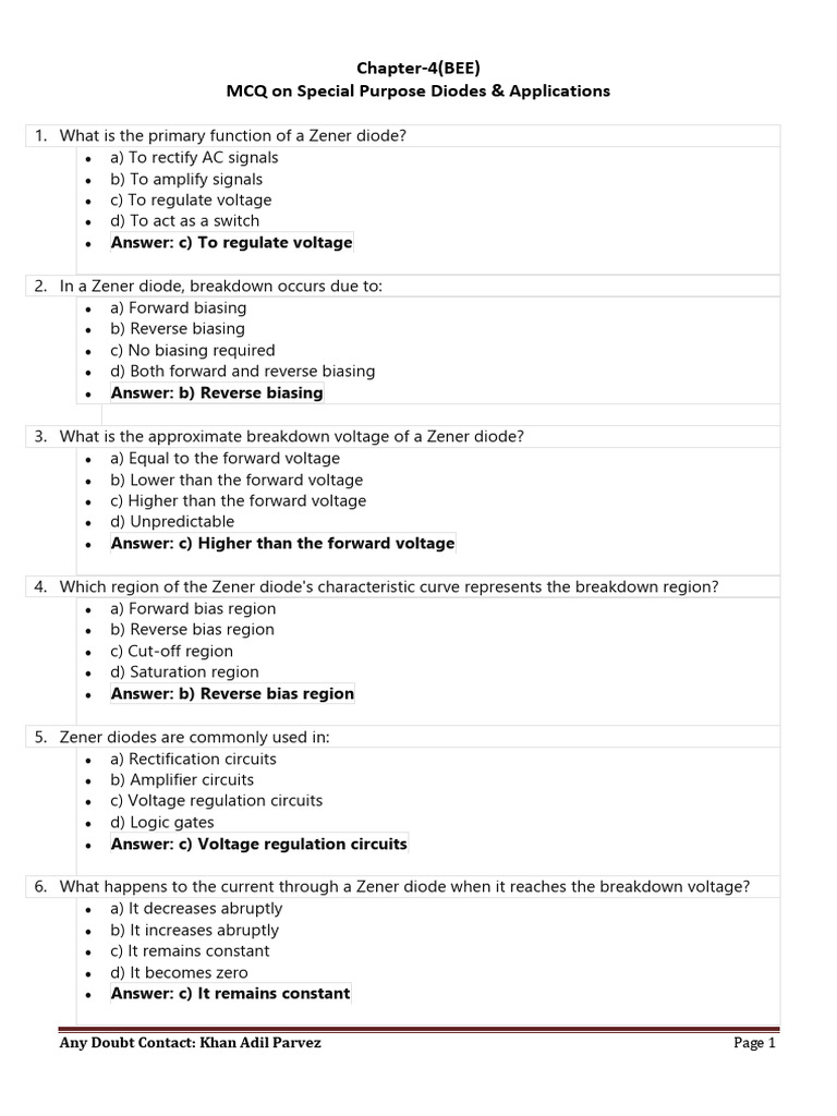 MCQ On Special Purpose Diode and Applications | PDF | Power Supply | Diode
