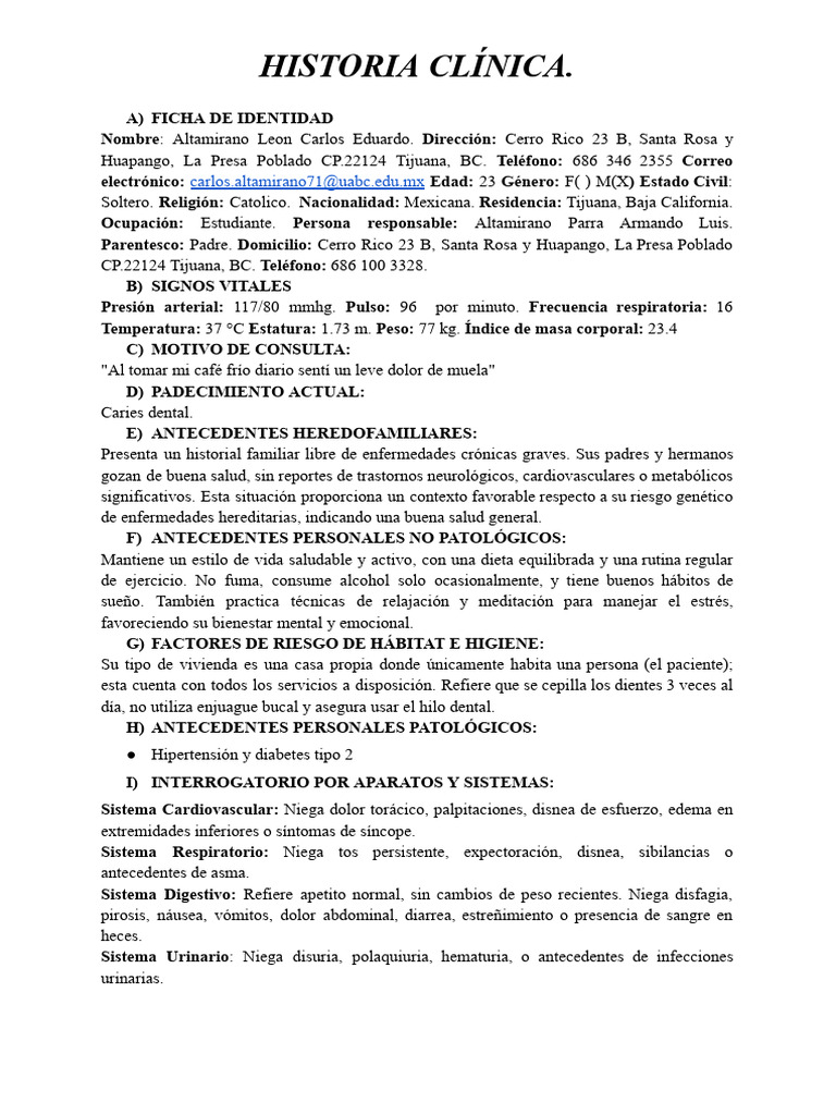 Historia Clinica. | PDF | Medicina CLINICA | Enfermedades y trastornos