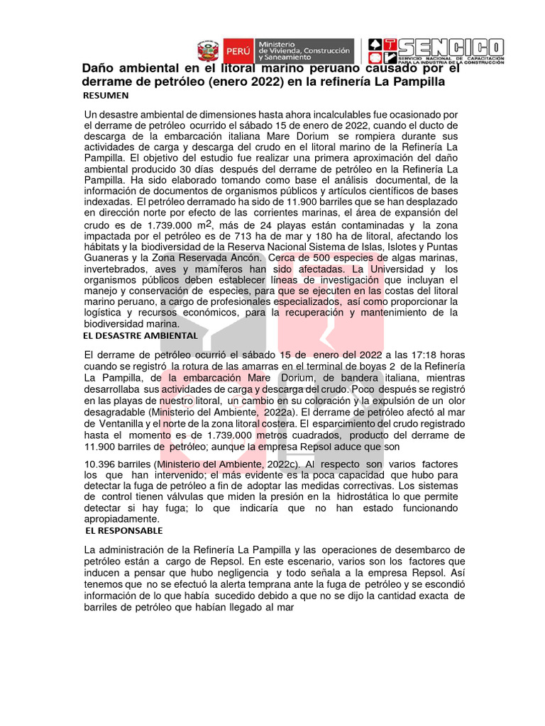 Resumen de Pampia | PDF | Petróleo | Derrame de petróleo