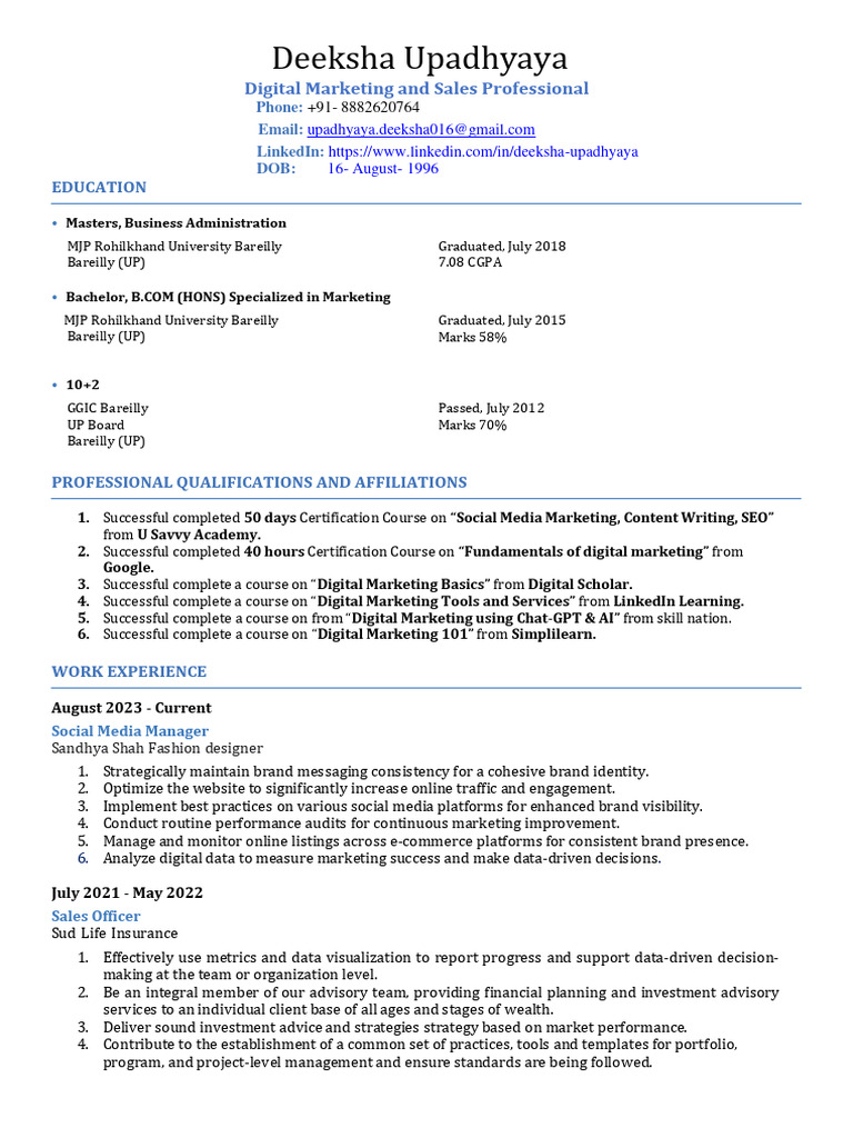 Deeksha CV3-1 | Download Free PDF | Digital Marketing | Social Media