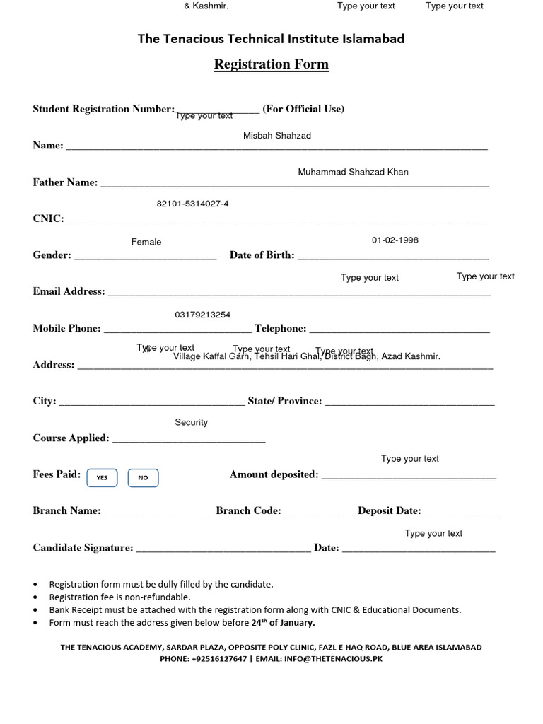 Registration Form For The Tenacious | PDF | Telephony | Service Industries