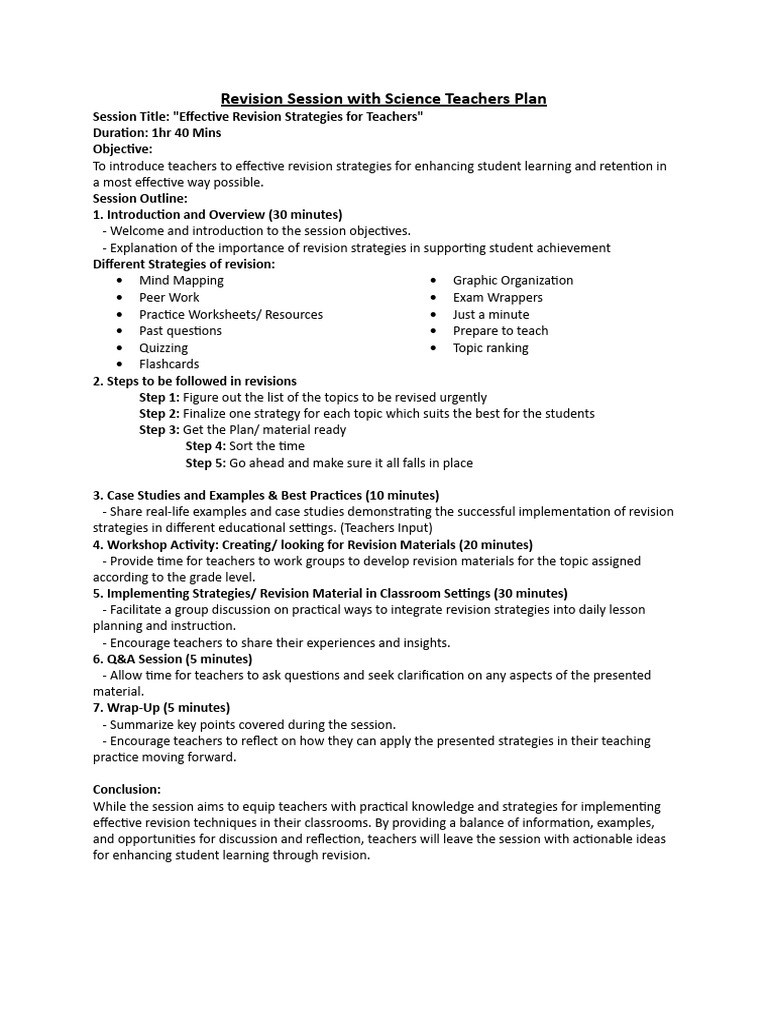 Session Plan | PDF | Teachers | Learning