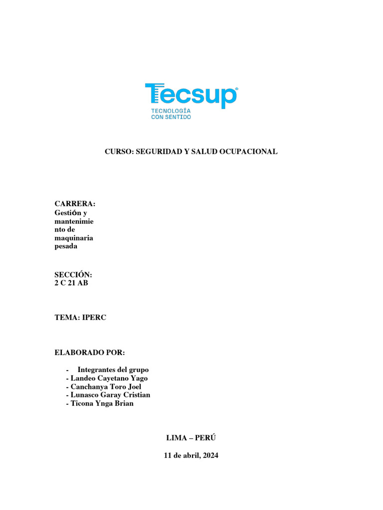 Informe de Seguridad - IPERC | PDF | Riesgo