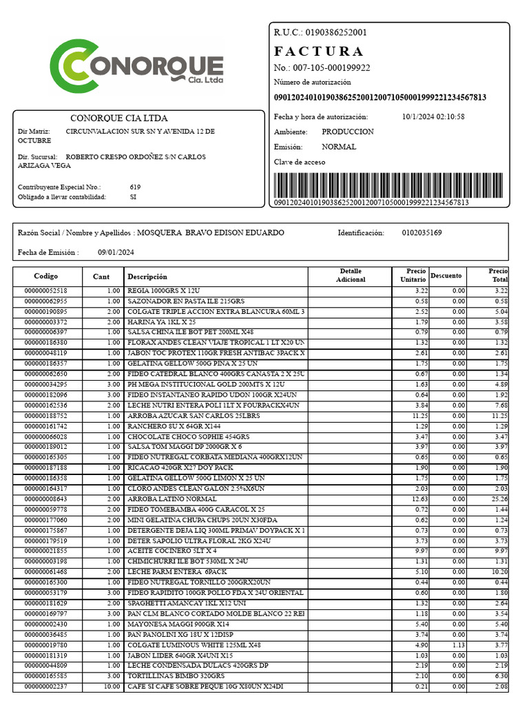 Factura: Descripción Codigo Cant | PDF